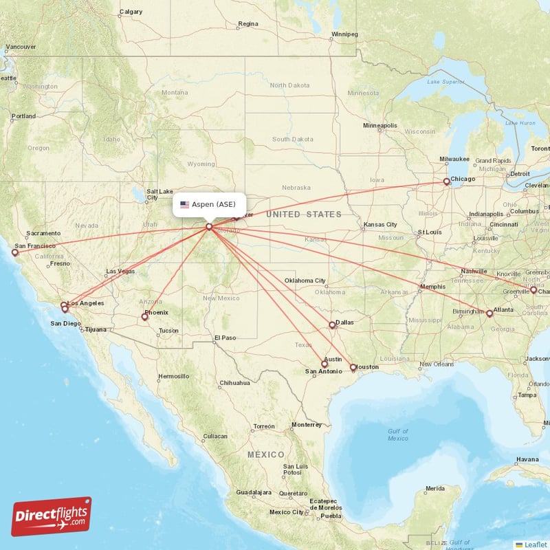Direct flights from Aspen - 12 destinations - ASE, USA - Directflights.com