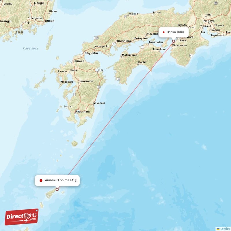 Direct flights from Amami O Shima to Osaka, ASJ to KIX non-stop - Directflights.com