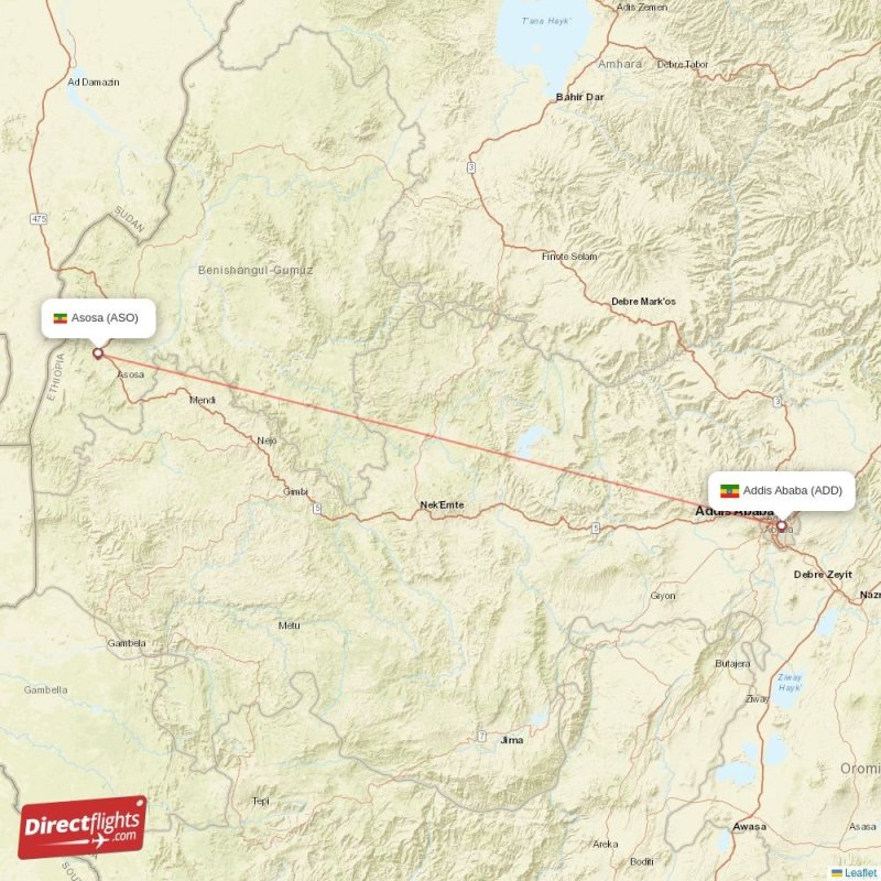 Direct flights from Asosa - 1 destinations - ASO, Ethiopia ...