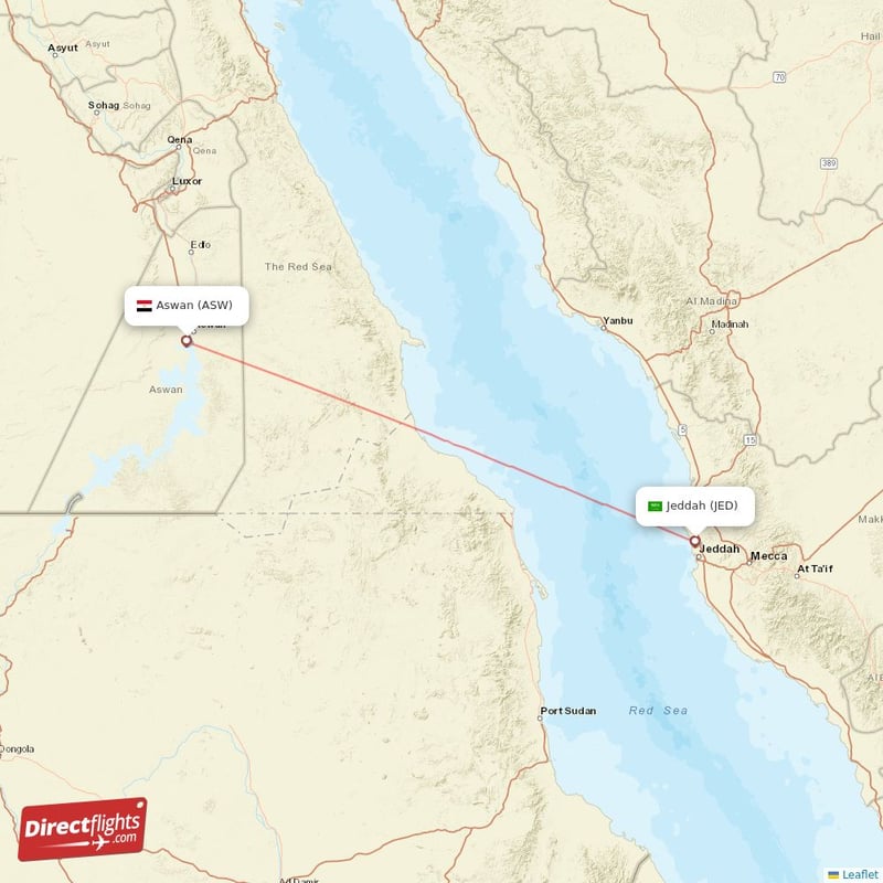 Direct flights from Aswan to Jeddah, ASW to JED non-stop - Directflights.com