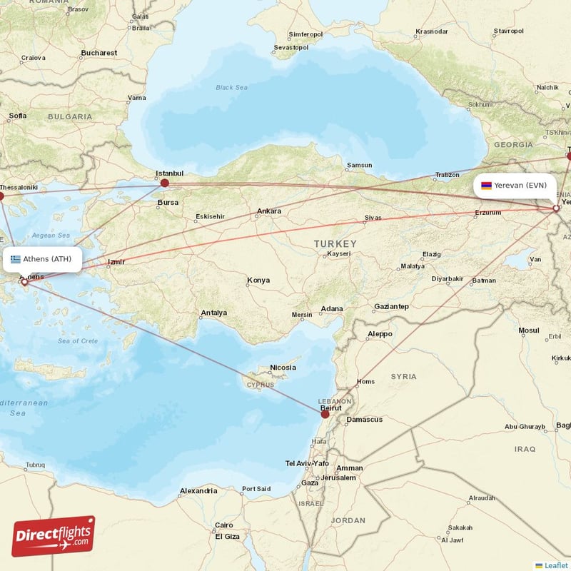 Direct flights from Athens to Yerevan, ATH to EVN non-stop - Directflights.com