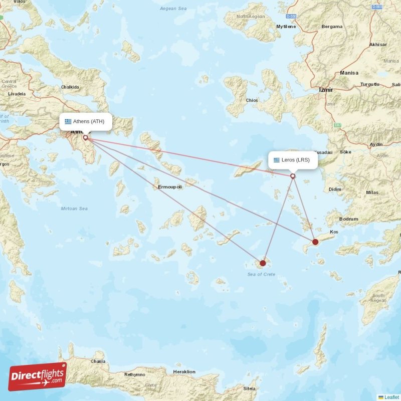 Direct flights from Athens to Leros, ATH to LRS non-stop - Directflights.com
