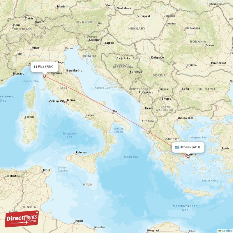 Direct flights from Athens to Pisa (ATH-PSA) - Directflights.com