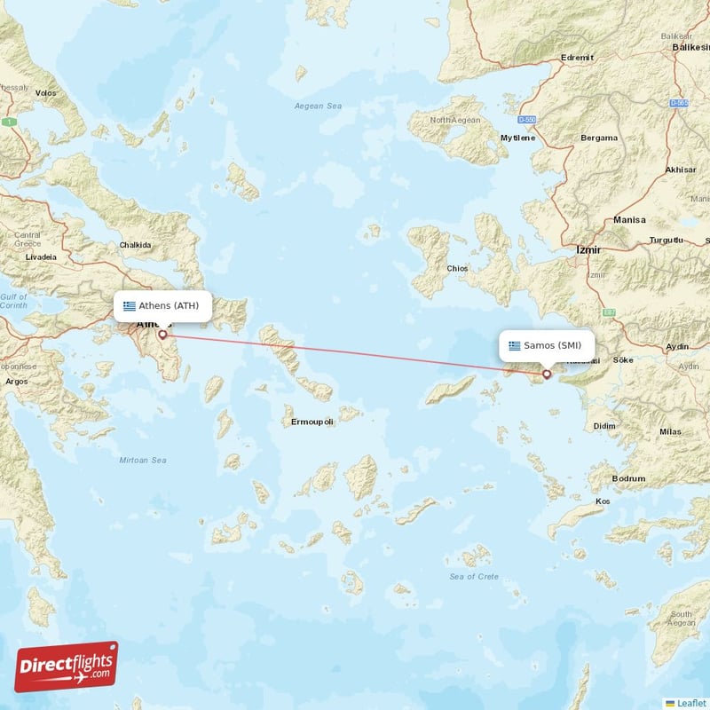 Direct flights from Athens to Samos, ATH to SMI non-stop - Directflights.com