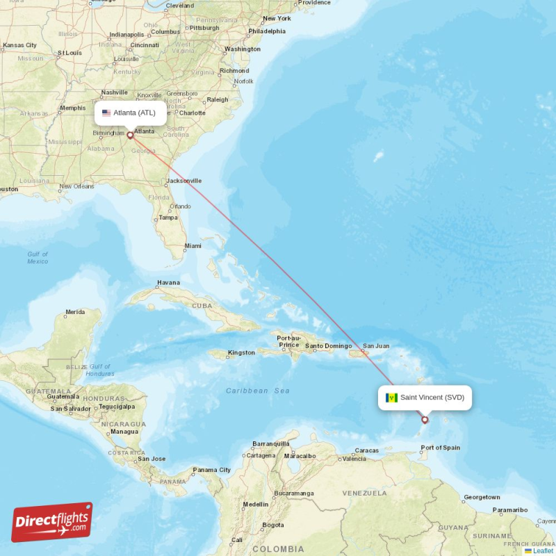 Direct flights from Atlanta to Saint Vincent, ATL to SVD non-stop - Directflights.com
