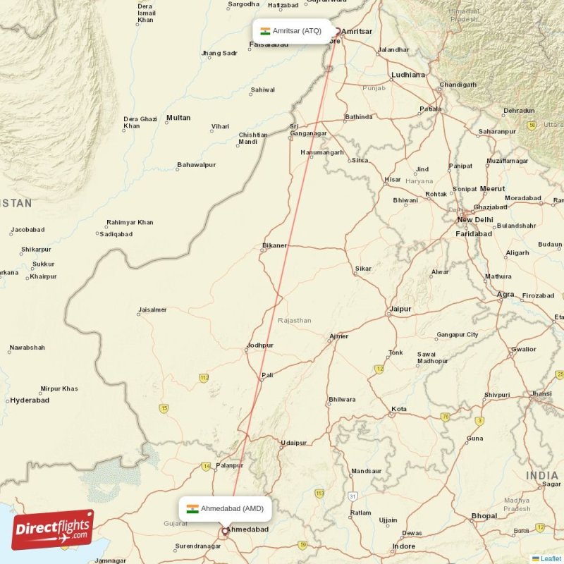 Direct flights from Amritsar to Ahmedabad (ATQ-AMD) - Directflights.com
