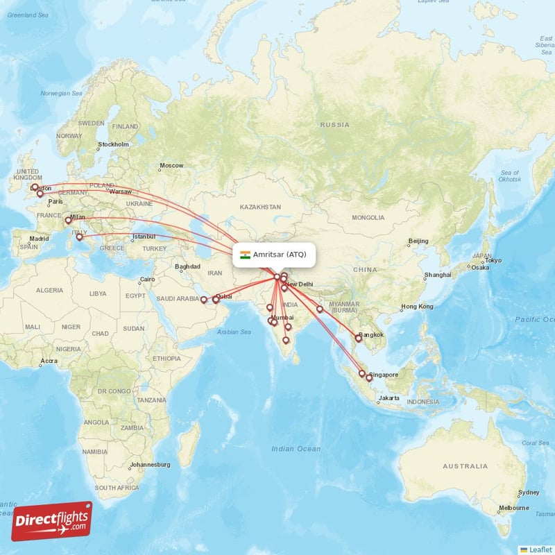 Direct flights from Amritsar - 19 destinations - ATQ, India - Directflights.com