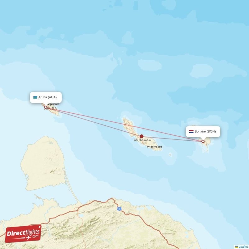Direct flights from Aruba to Bonaire (AUA-BON) - Directflights.com