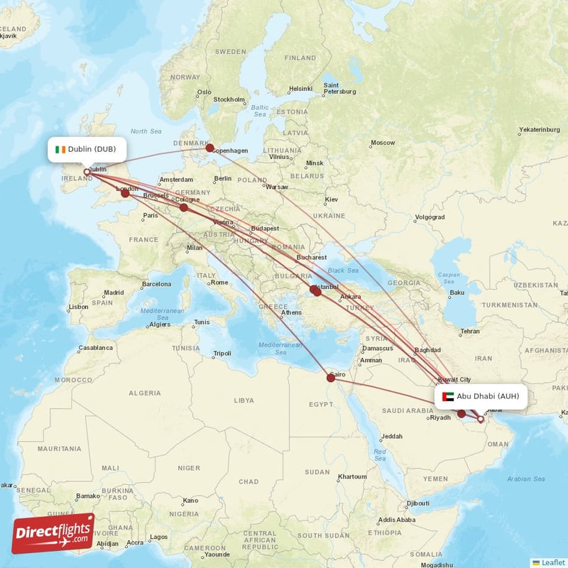 Direct flights from Abu Dhabi to Dublin, AUH to DUB non-stop - Directflights.com