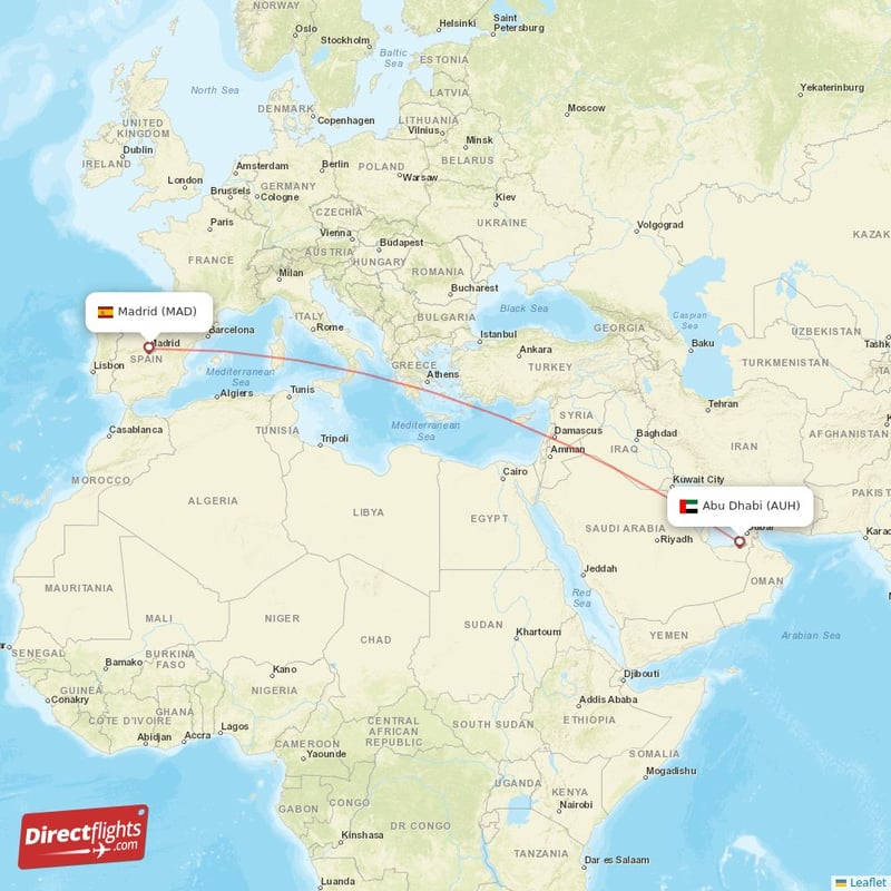 Direct flights from Abu Dhabi to Madrid, AUH to MAD non-stop - Directflights.com
