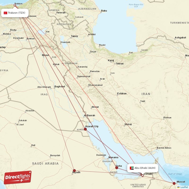 Direct flights from Abu Dhabi to Trabzon, AUH to TZX non-stop - Directflights.com