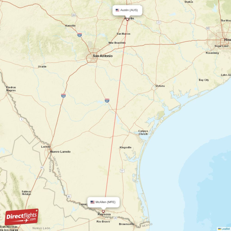 Direct flights from Austin to McAllen (AUS-MFE) - Directflights.com