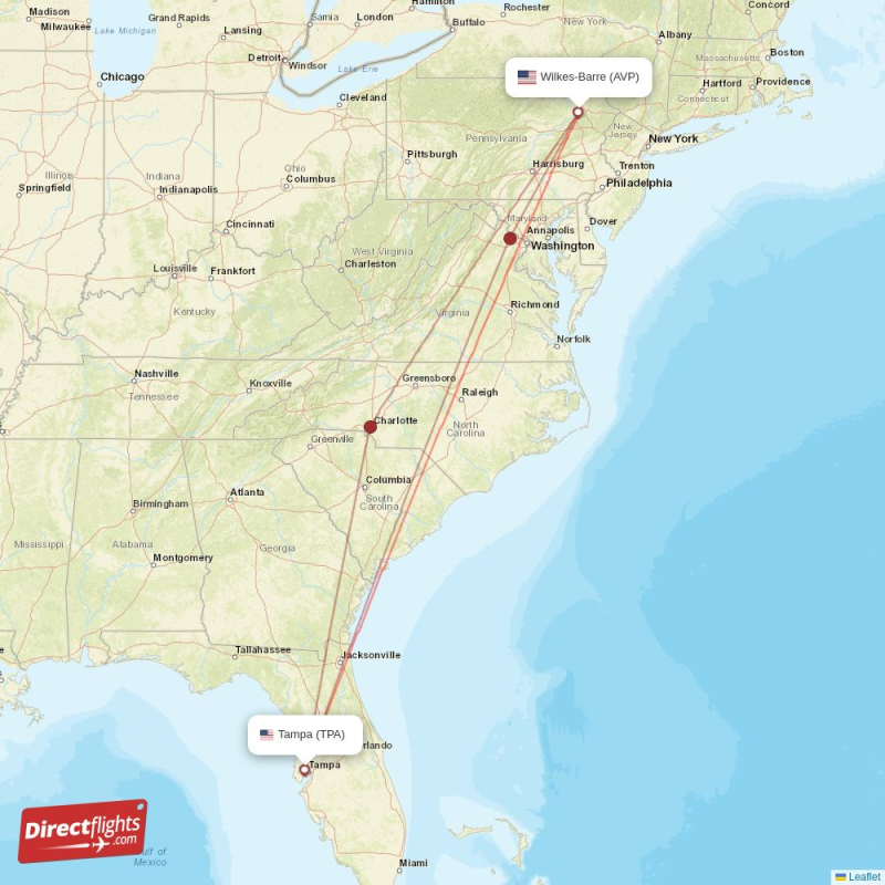 Direct flights from Wilkes-Barre to Tampa (AVP-TPA) - Directflights.com