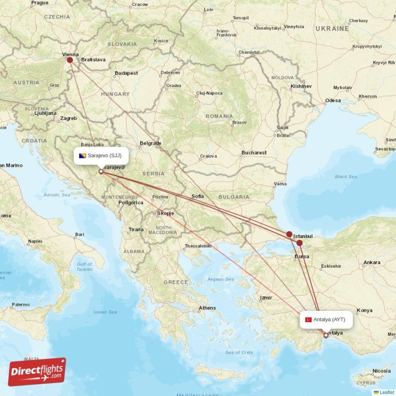 Direct flights from Antalya to Sarajevo (AYT-SJJ) - Directflights.com