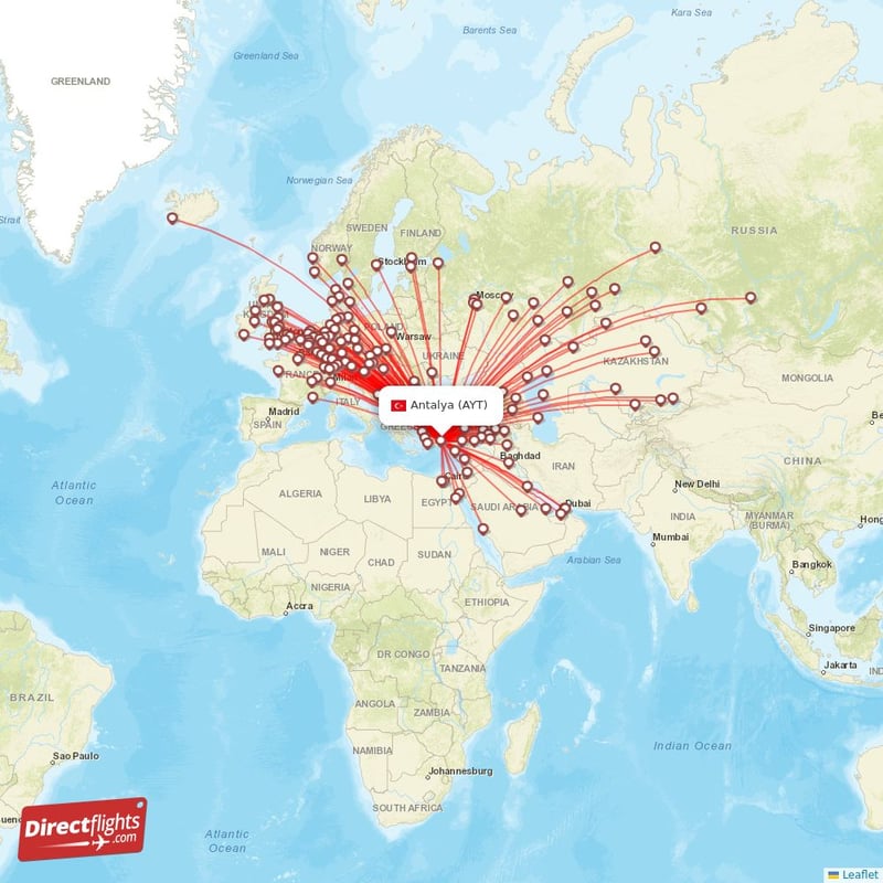 Direct flights from Antalya - 150 destinations - AYT, Turkiye ...