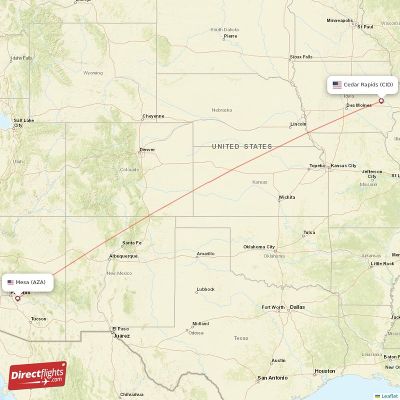 Direct flights from Mesa to Cedar Rapids, AZA to CID non-stop ...