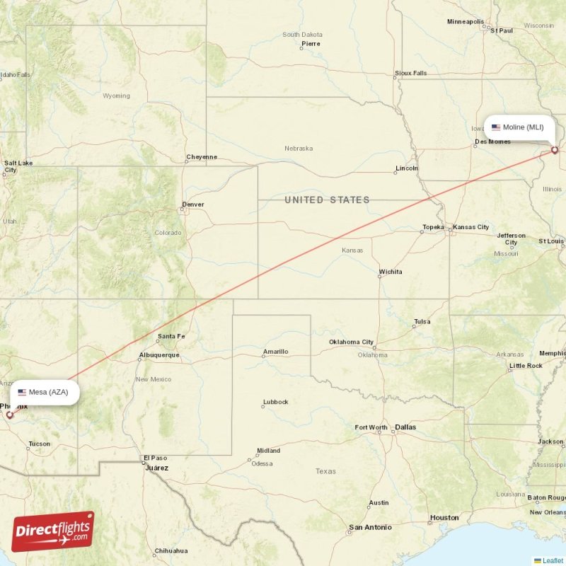 Direct flights from Mesa to Moline, AZA to MLI non-stop - Directflights.com