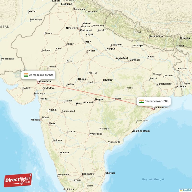Direct flights from Bhubaneswar to Ahmedabad, BBI to AMD non-stop - Directflights.com