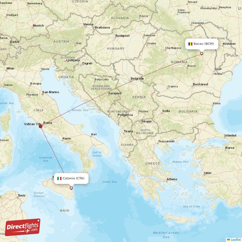 Direct flights from Bacau to Catania, BCM to CTA non-stop - Directflights.com