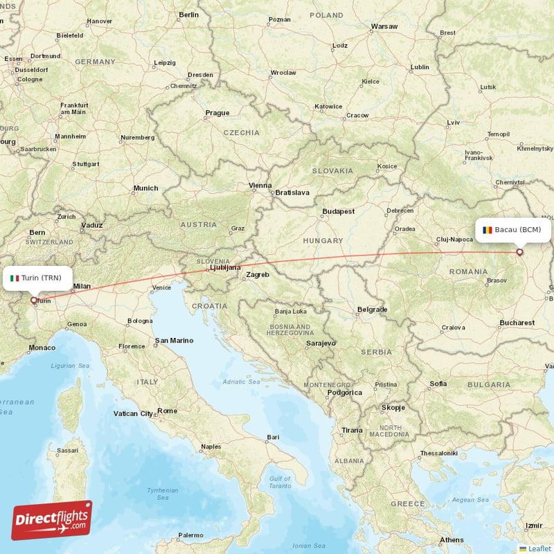 Direct flights from Bacau to Turin, BCM to TRN non-stop - Directflights.com