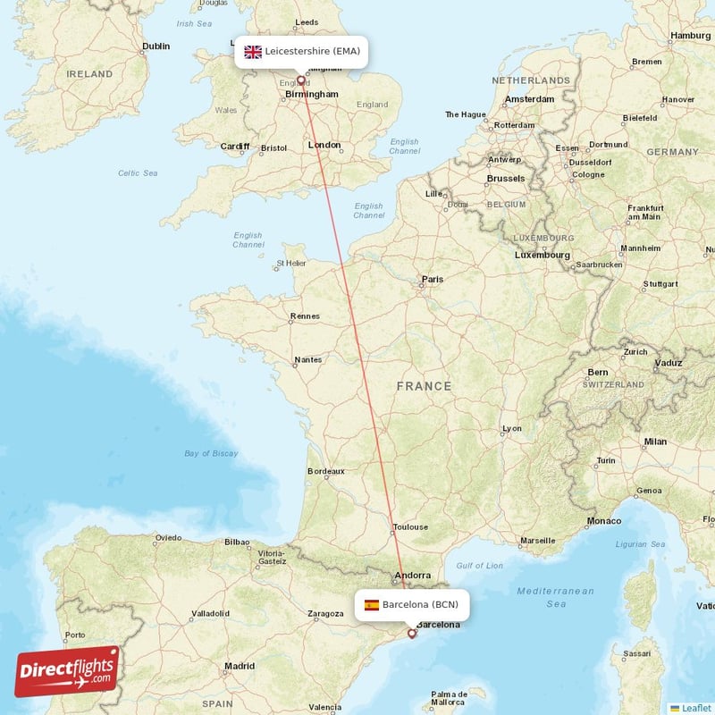 Direct flights from Barcelona to Leicestershire, BCN to EMA non-stop - Directflights.com