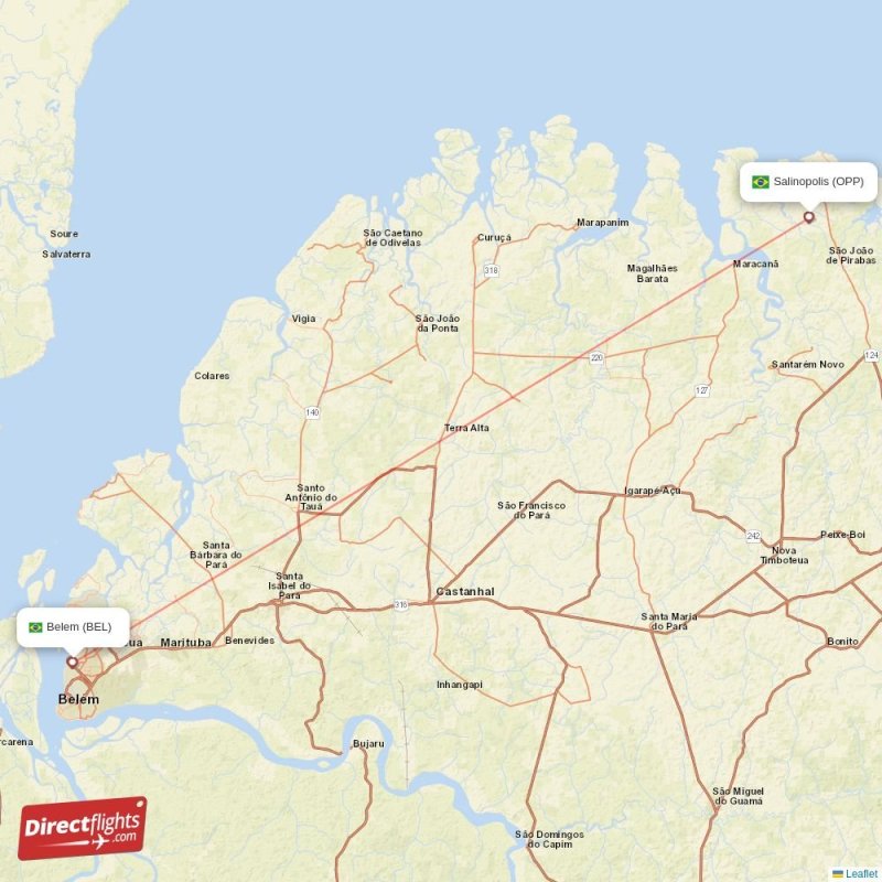Direct flights from Belem to Salinopolis (BEL-OPP) - Directflights.com