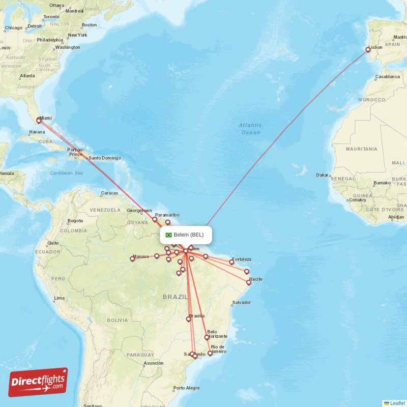 Direct flights from Belem - 24 destinations - BEL, Brazil ...