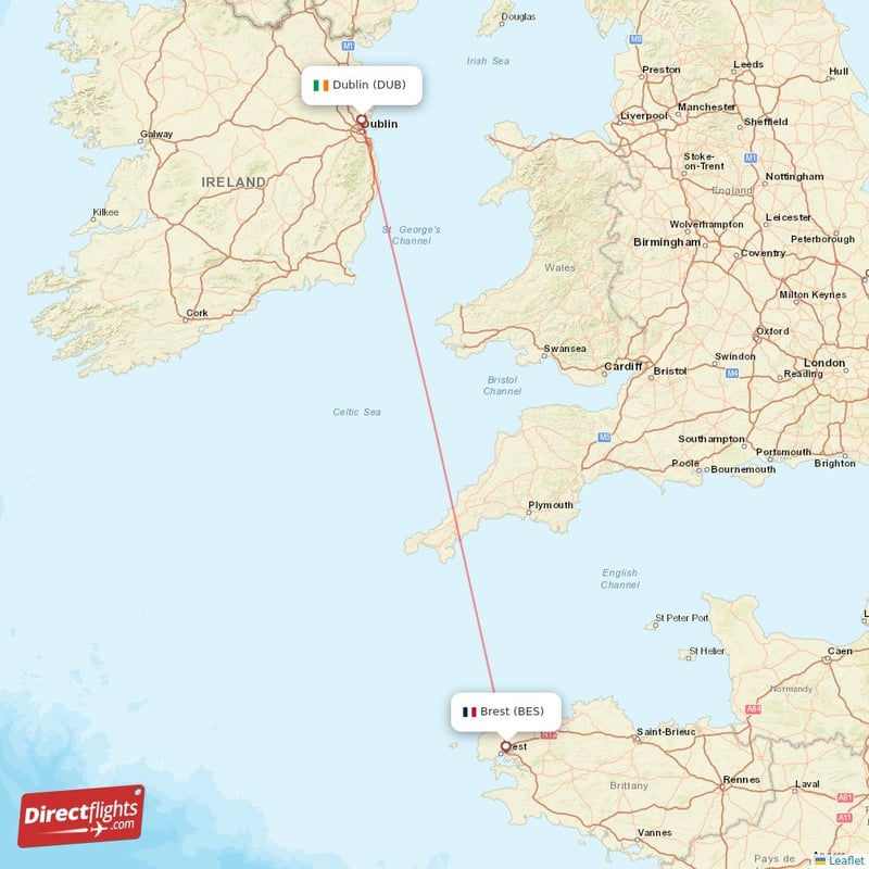 Direct flights from Brest to Dublin, BES to DUB non-stop - Directflights.com