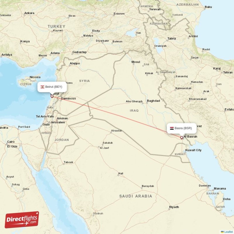 Direct flights from Beirut to Basra, BEY to BSR non-stop ...