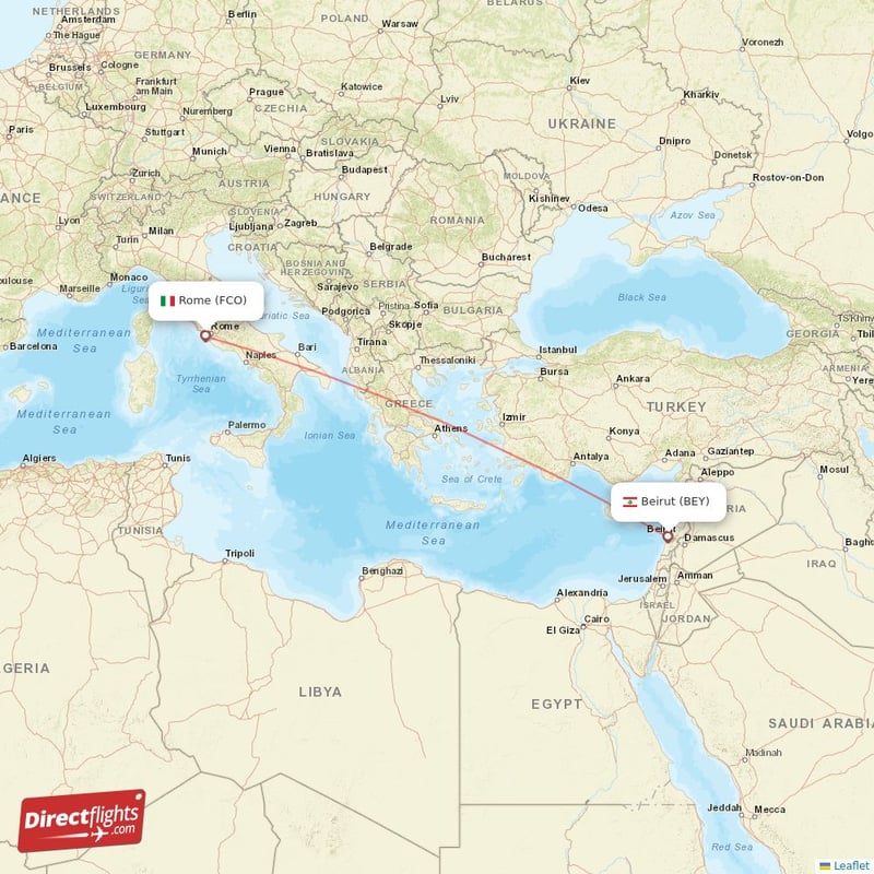 Direct flights from Beirut to Rome, BEY to FCO non-stop - Directflights.com