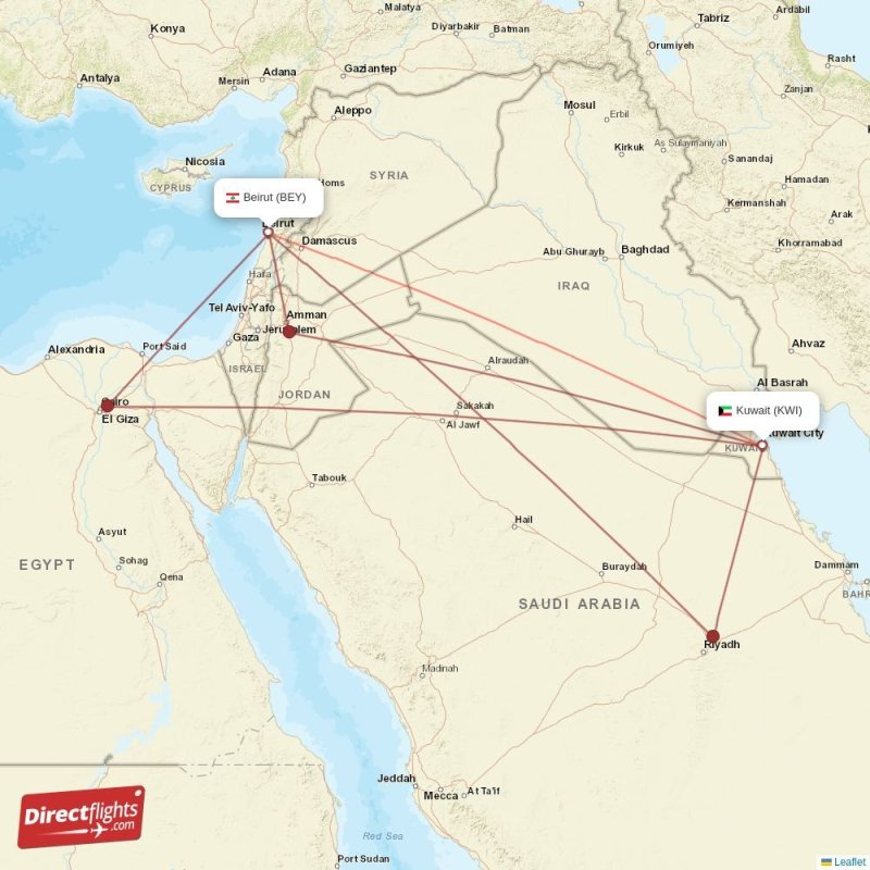Direct flights from Beirut to Kuwait (BEY-KWI) - Directflights.com