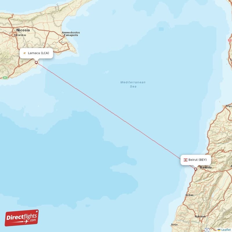 Direct flights from Beirut to Larnaca, BEY to LCA non-stop - Directflights.com