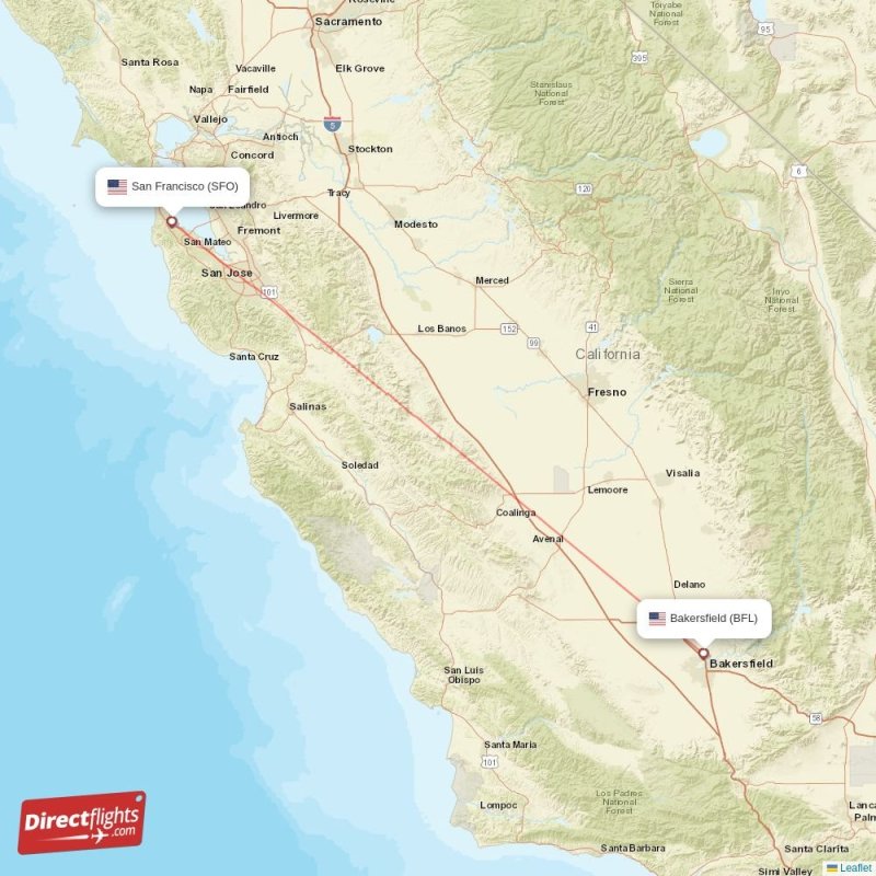 Direct flights from Bakersfield to San Francisco, BFL to SFO non-stop ...