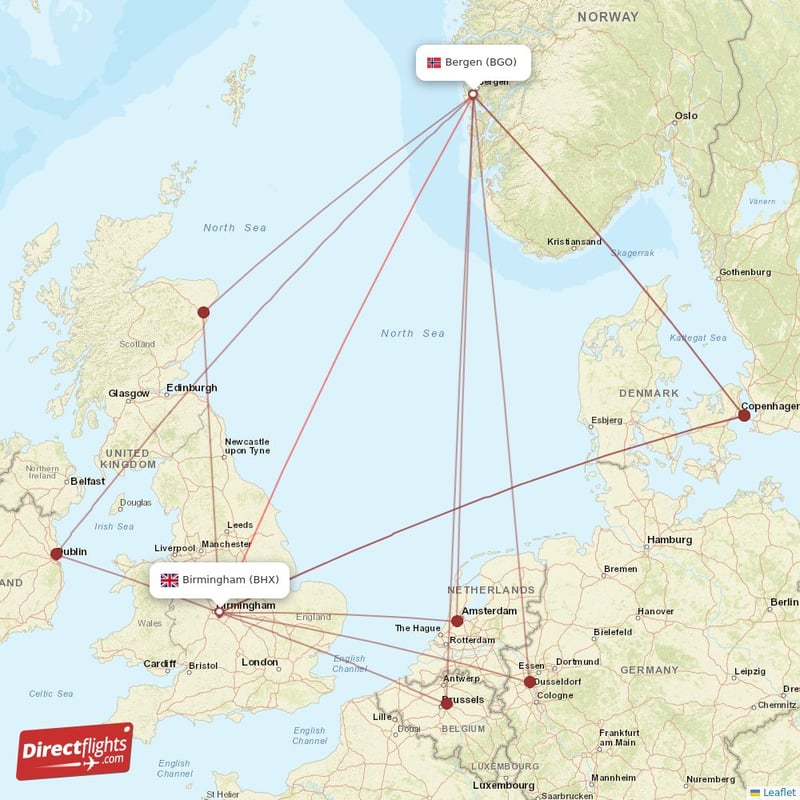 Direct flights from Bergen to Birmingham, BGO to BHX non-stop - Directflights.com