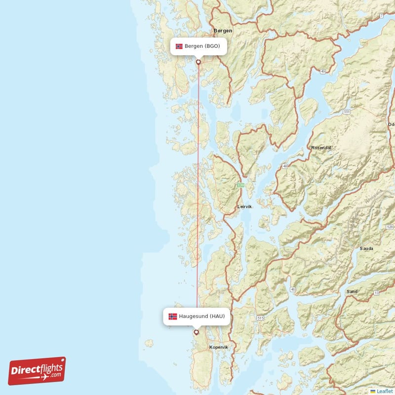 Direct flights from Bergen to Haugesund, BGO to HAU non-stop ...