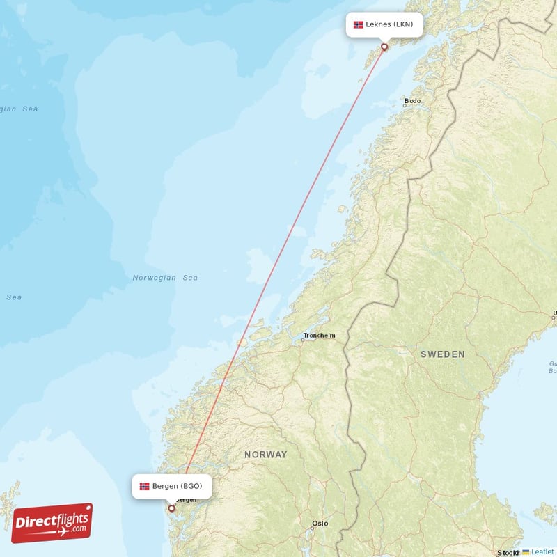 Direct flights from Bergen to Leknes, BGO to LKN non-stop - Directflights.com