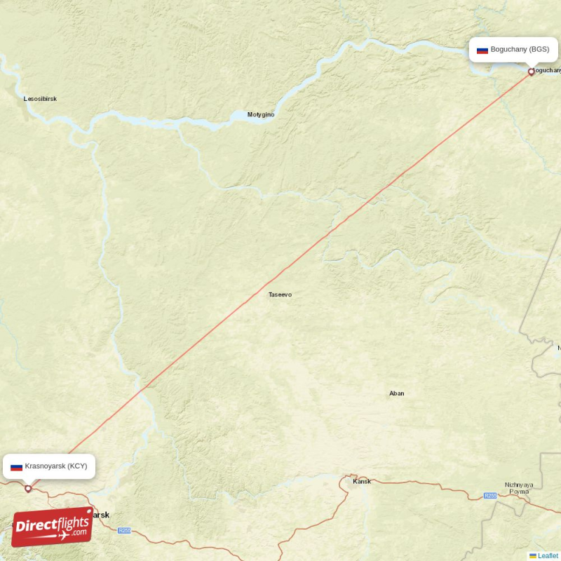 Direct flights from Boguchany to Krasnoyarsk, BGS to KCY non-stop ...