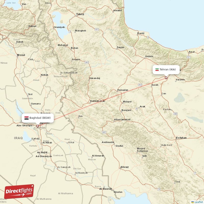 Direct flights from Baghdad to Tehran, BGW to IKA non-stop ...