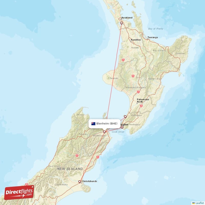 Direct flights from Blenheim - 3 destinations - BHE, New Zealand ...