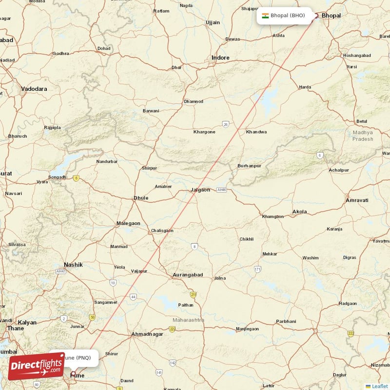 Direct flights from Pune to Bhopal, PNQ to BHO non-stop - Directflights.com