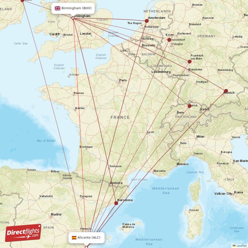 Direct flights from Birmingham to Alicante, BHX to ALC non-stop - Directflights.com