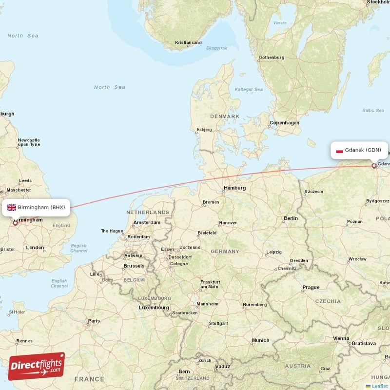 Direct flights from Birmingham to Gdansk, BHX to GDN non-stop - Directflights.com