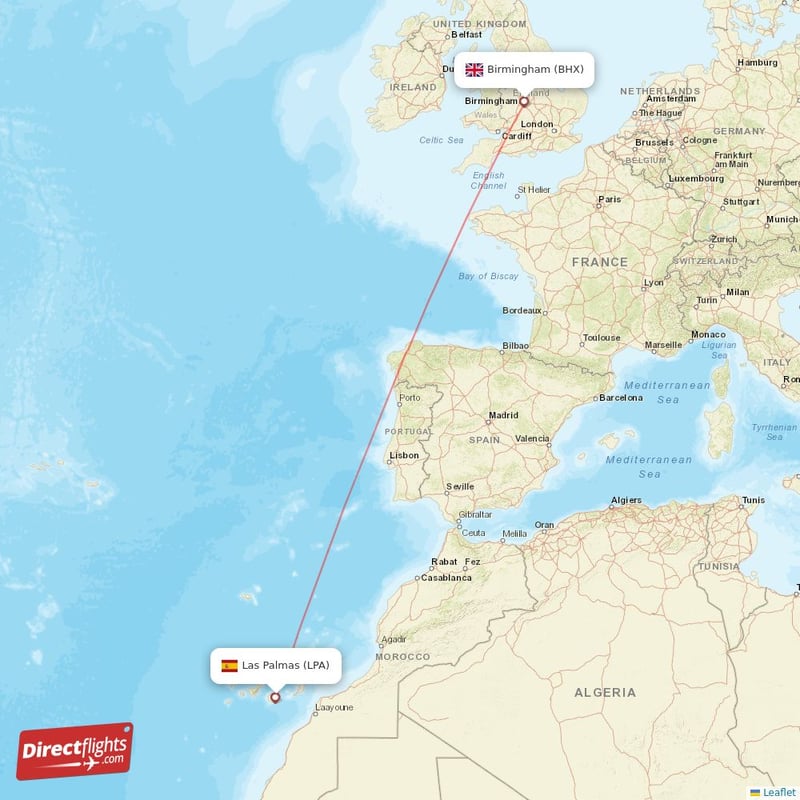 Direct flights from Birmingham to Las Palmas, BHX to LPA non-stop - Directflights.com