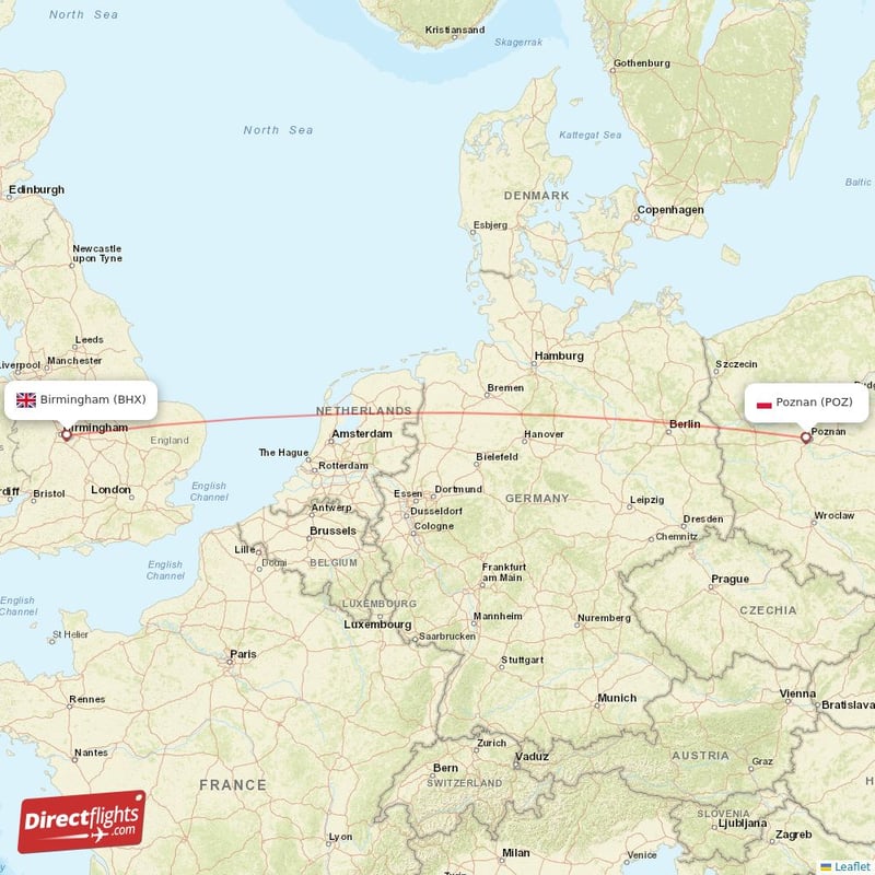 Direct flights from Birmingham to Poznan, BHX to POZ non-stop - Directflights.com