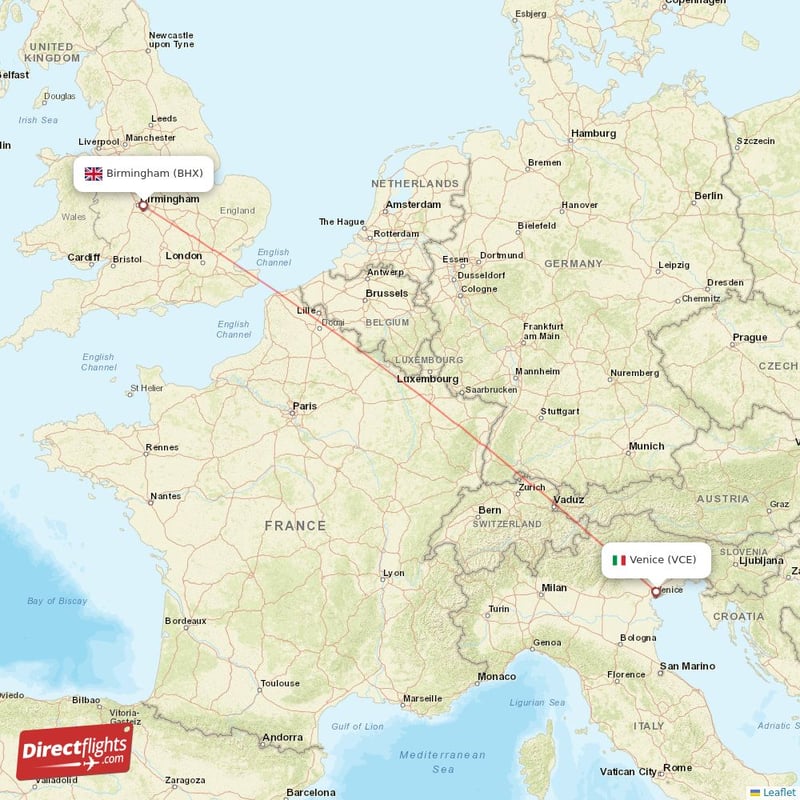 Direct flights from Birmingham to Venice, BHX to VCE non-stop - Directflights.com