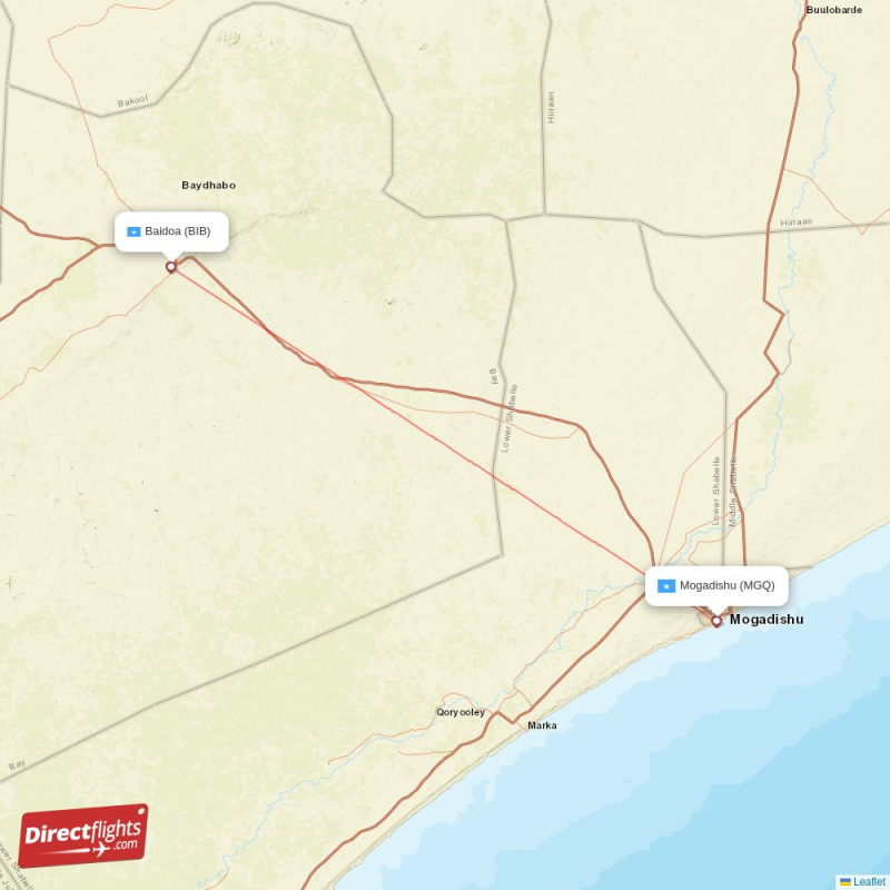 Direct flights from Baidoa to Mogadishu, BIB to MGQ non-stop ...