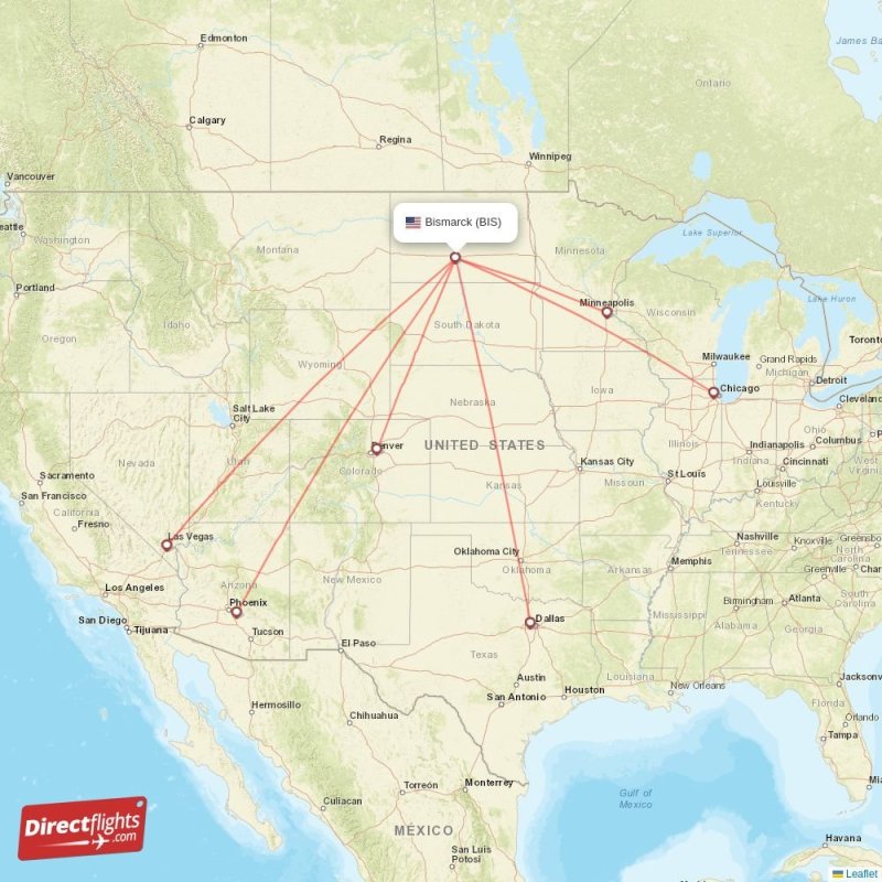 Direct flights to Bismarck - BIS, USA - Directflights.com