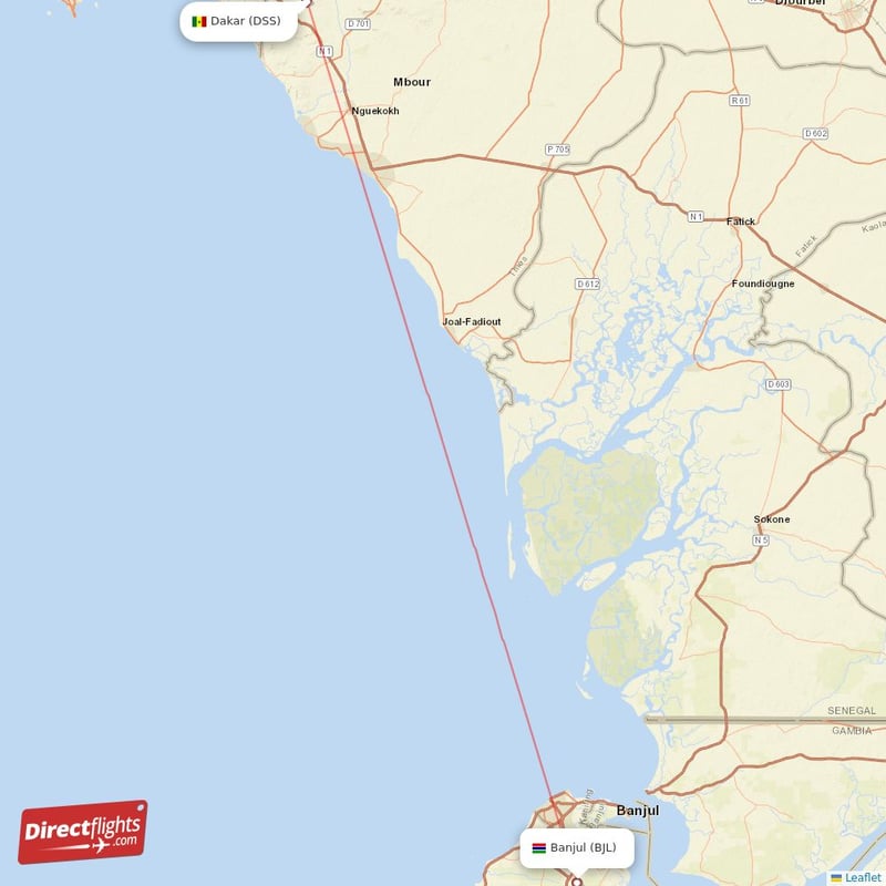 Direct flights from Banjul to Dakar, BJL to DSS non-stop - Directflights.com