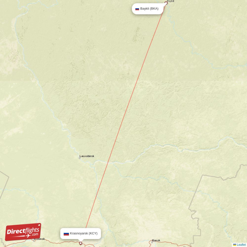 Direct flights from Baykit to Krasnoyarsk (BKA-KCY) - Directflights.com