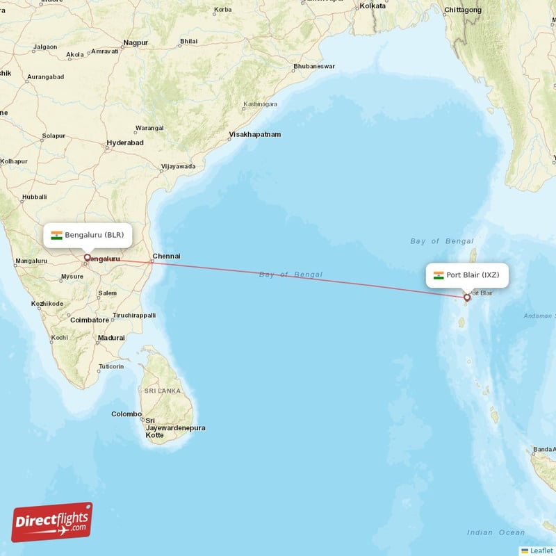 Direct flights from Bengaluru to Port Blair, BLR to IXZ non-stop - Directflights.com